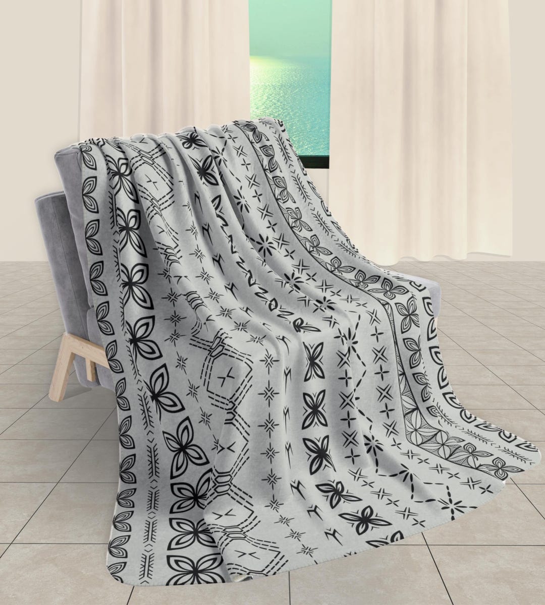 Grey Samoan Malu (women's Tattoo) Motif Sumptuous Fleece Sherpa Blanket ...