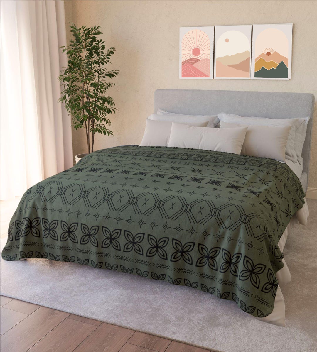 Camo Green Samoan Malu (women's Tattoo) Motif Sumptuous Fleece Sherpa ...