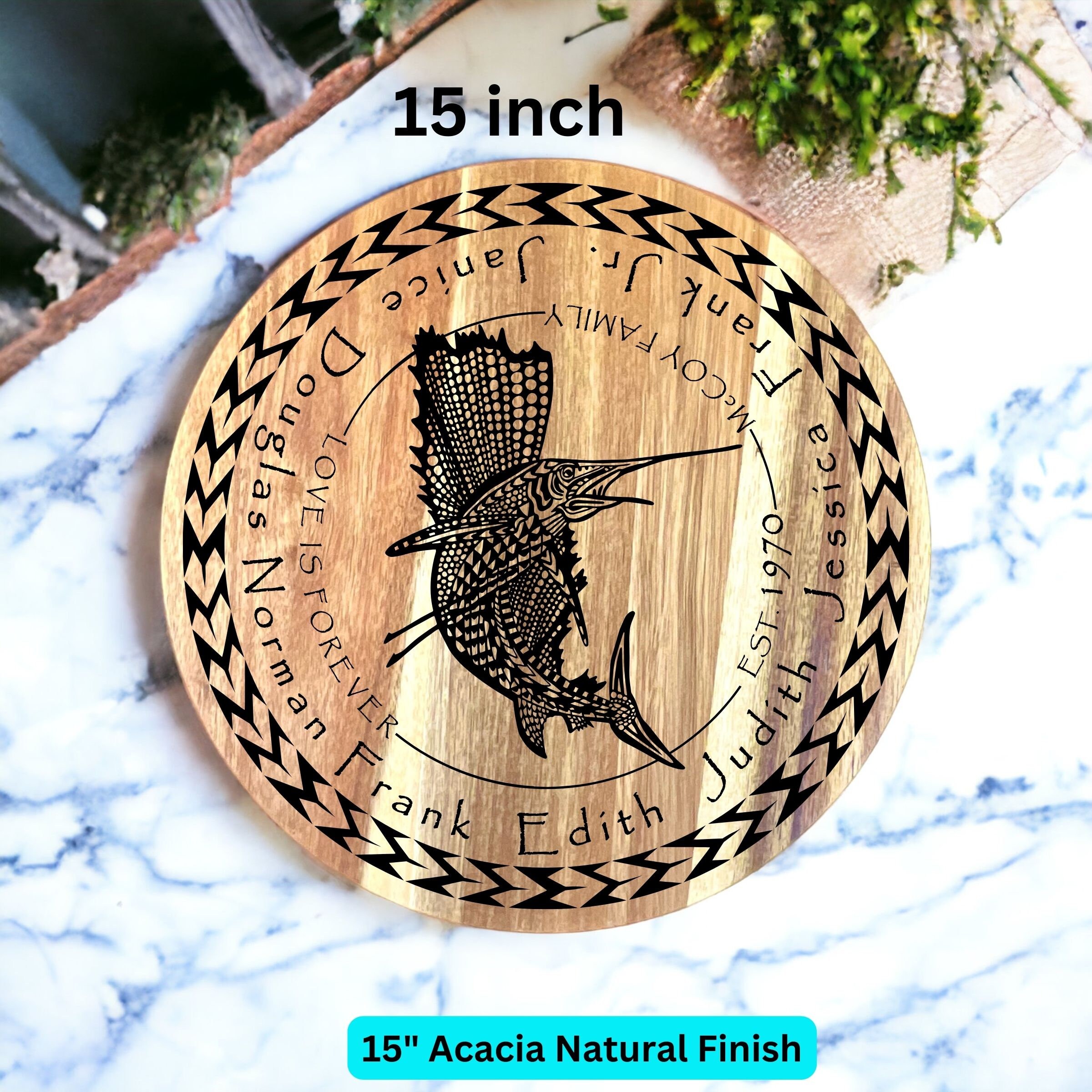 Personalized Family Names Acacia Wood Lazy Susan Turntable 15 & 18 ...