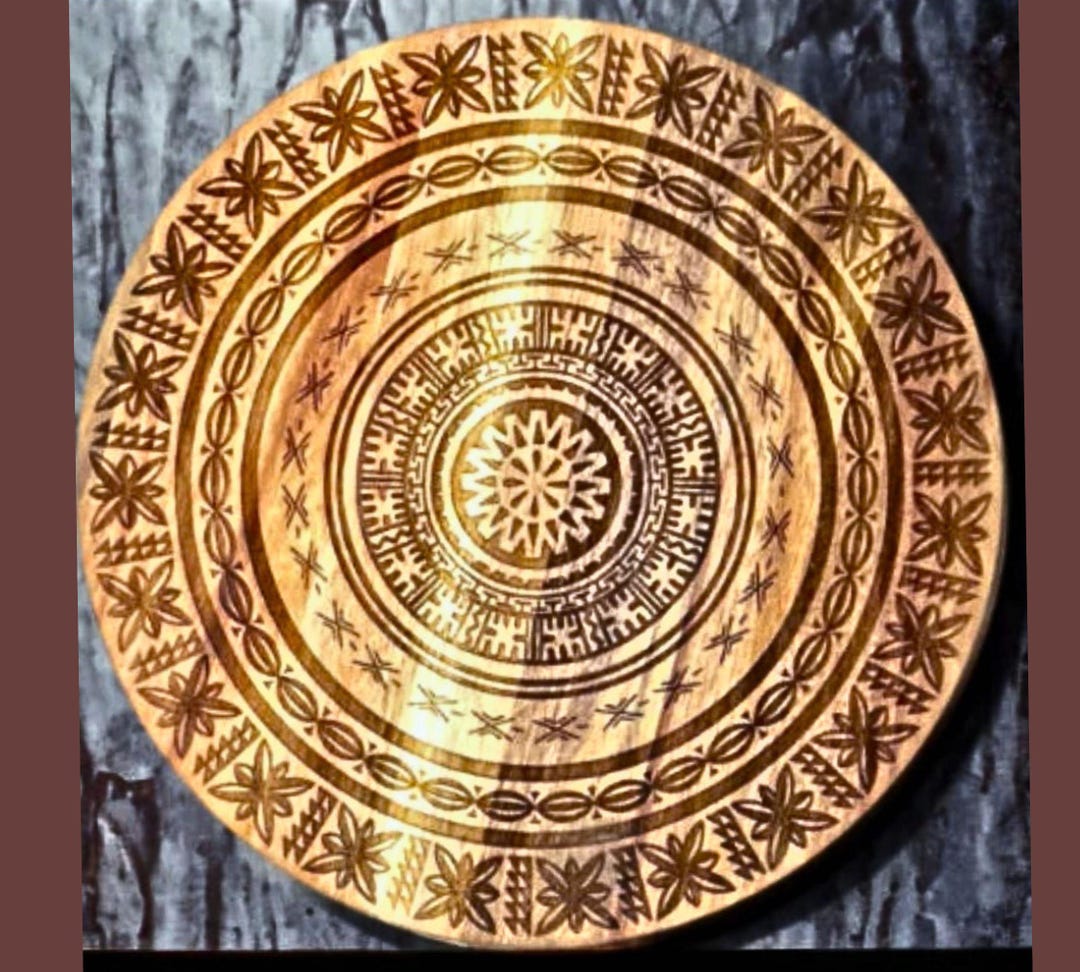 15-inch Acacia Wood Malu Tattoo Pattern Lazy Susan Turntable ...