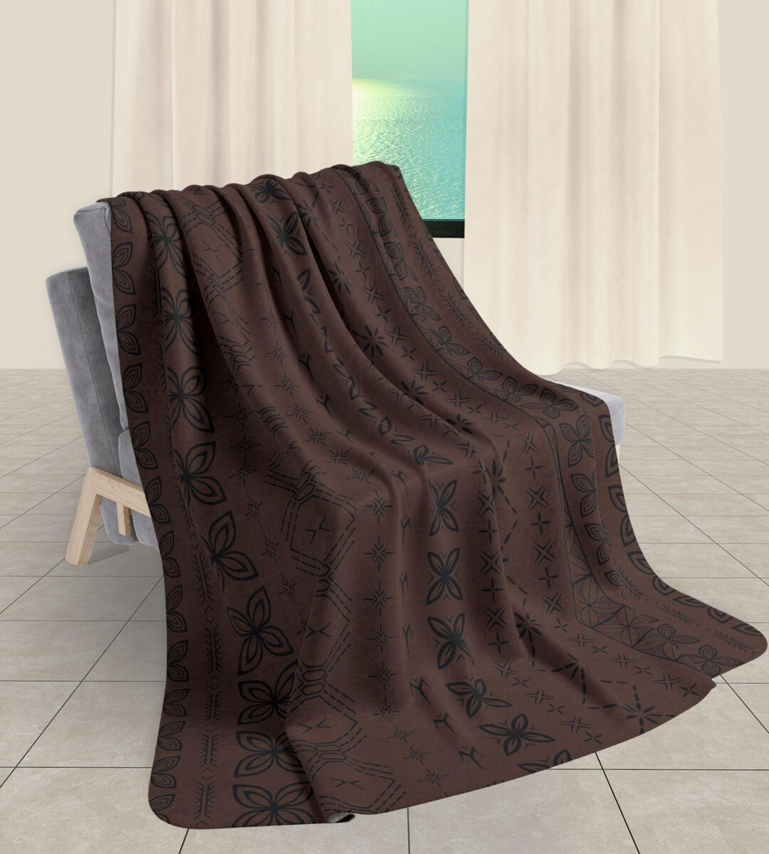 Dark Chocolate Samoan Malu (women's Tattoo) Motif Sumptuous Fleece ...