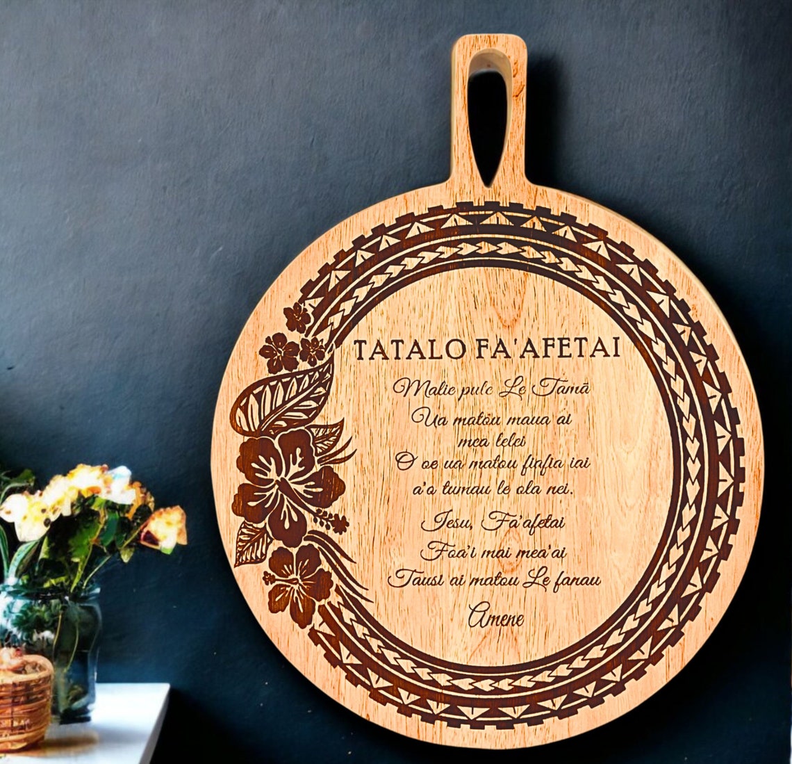 Tatalo Faafetai Samoan Prayer of Thanks for Food Floral Hibiscus Tribal ...