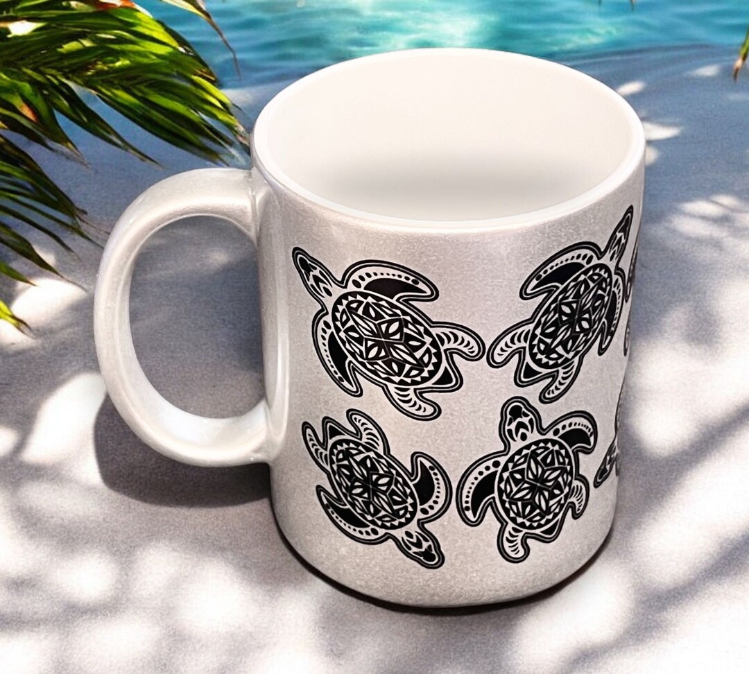 Metallic Sea Turtle Mug: Polynesian Laumei Upeti Siapo Design - Etsy