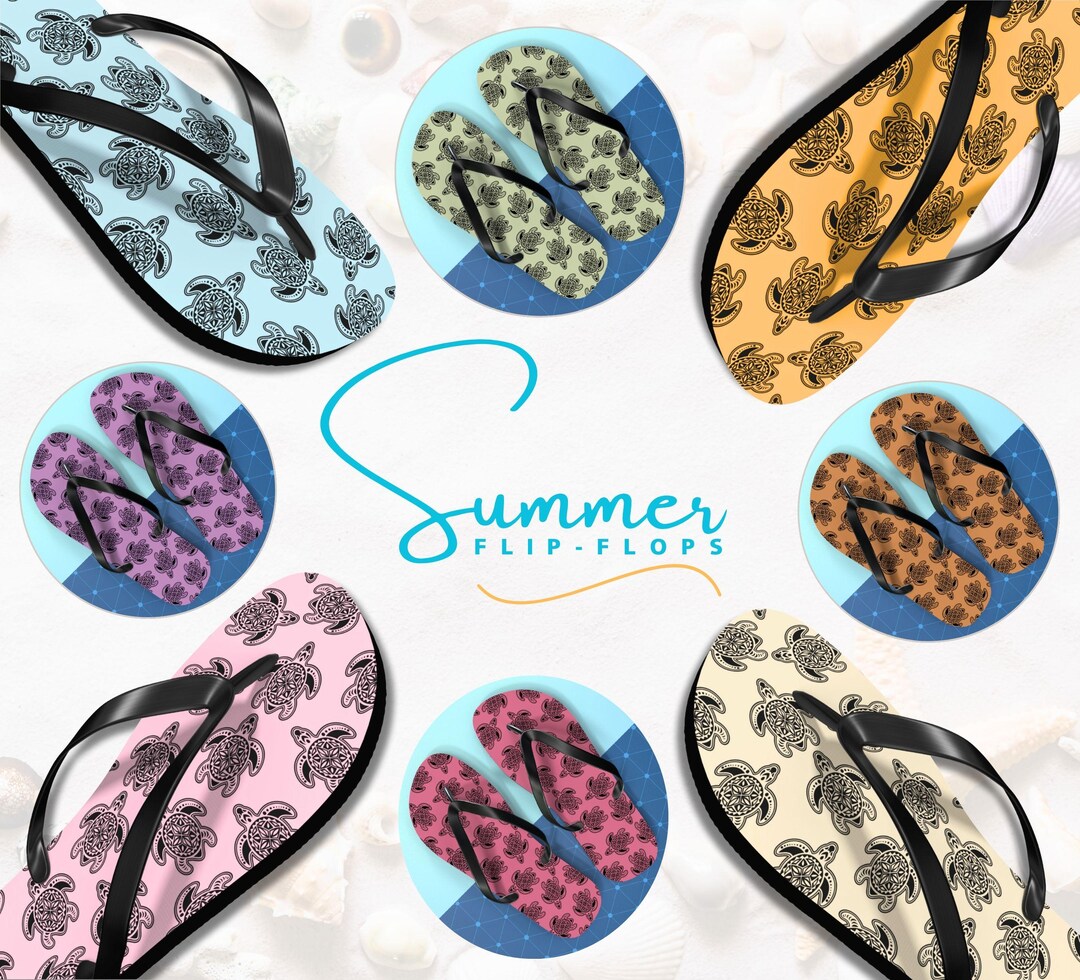 Tropical Sea Turtle Flip Flops: Unisex Beach & Pool Slides - Etsy