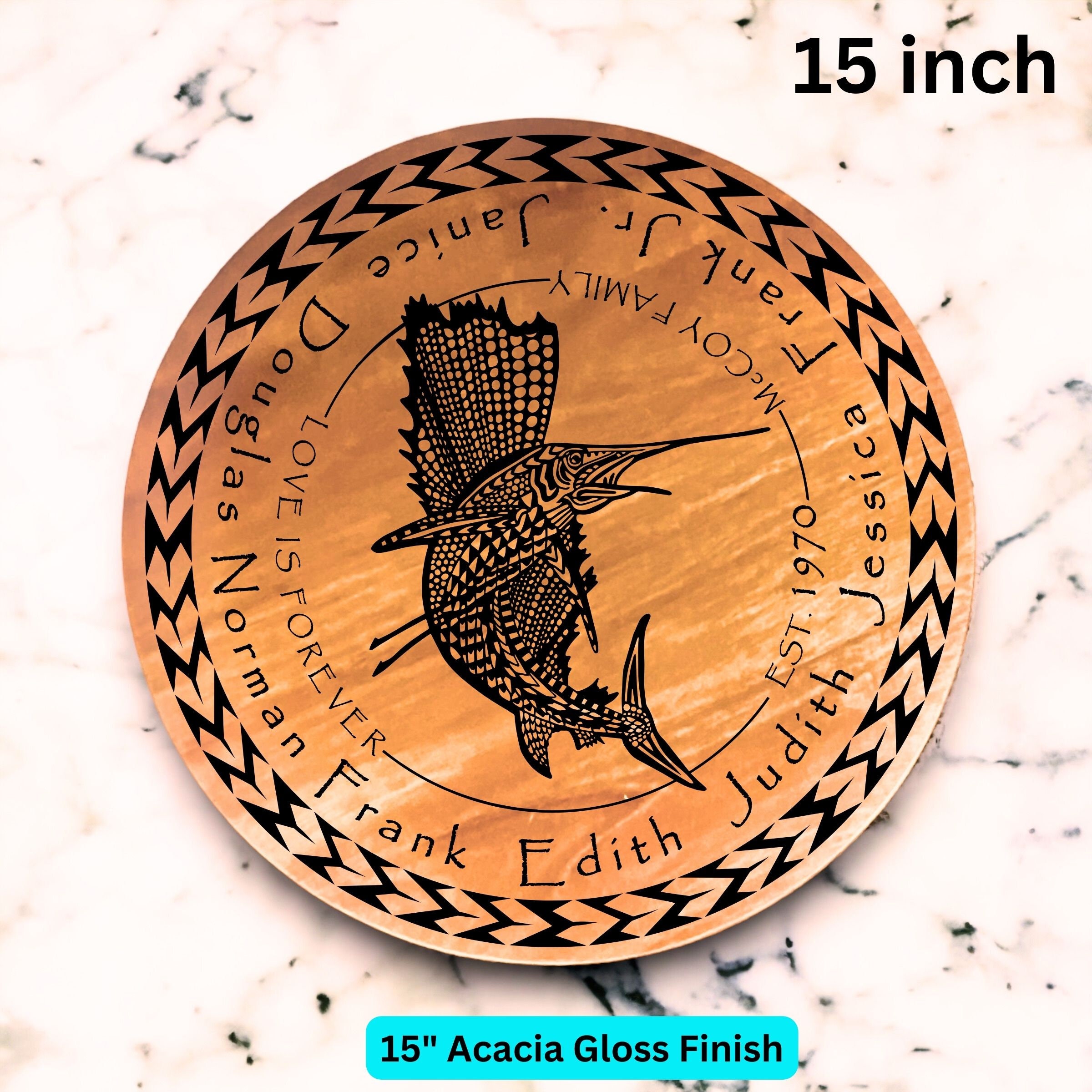 Personalized Family Names Acacia Wood Lazy Susan Turntable 15 & 18 ...