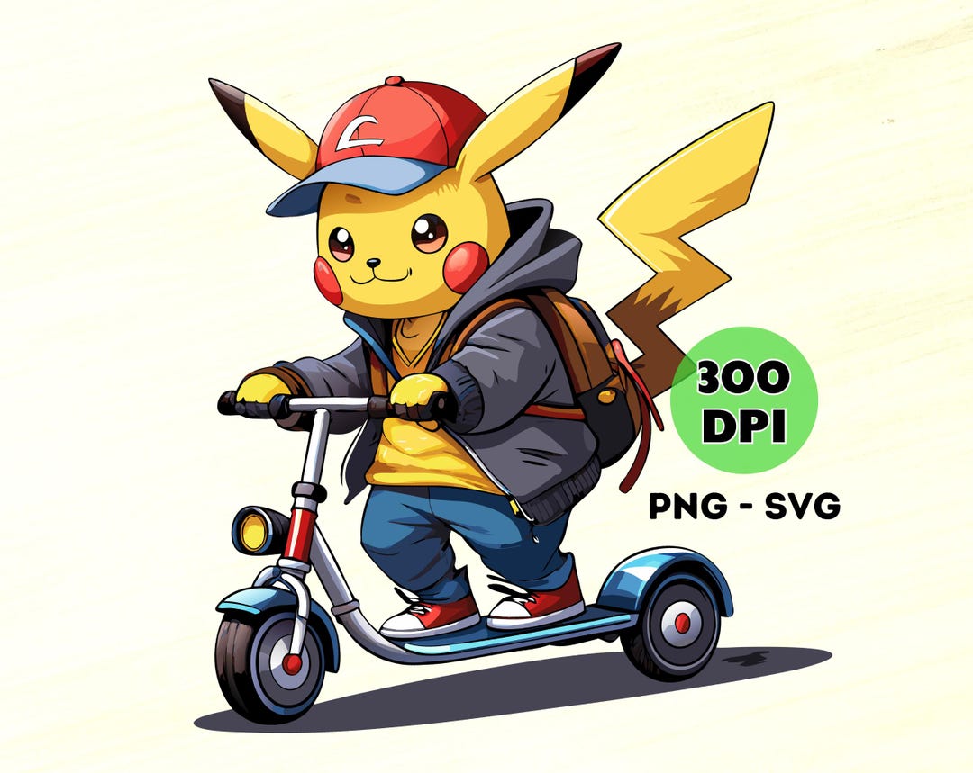 Pikachu PNG and SVG, Pikachu on Scooter Digital Design, PNG File for ...
