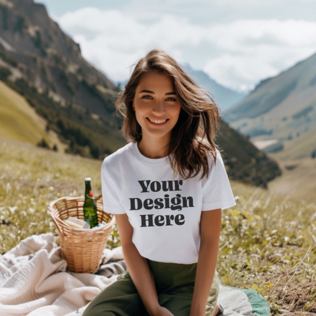 Bella+canvas 3001 Mockup, Picnic Mockup, Outdoor Mockup, Wildflower ...