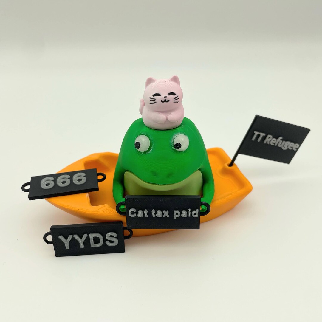 Funny Frog Desk Toy - 3D Printed Bufo on Boat With Tiktok Refugee Flag ...