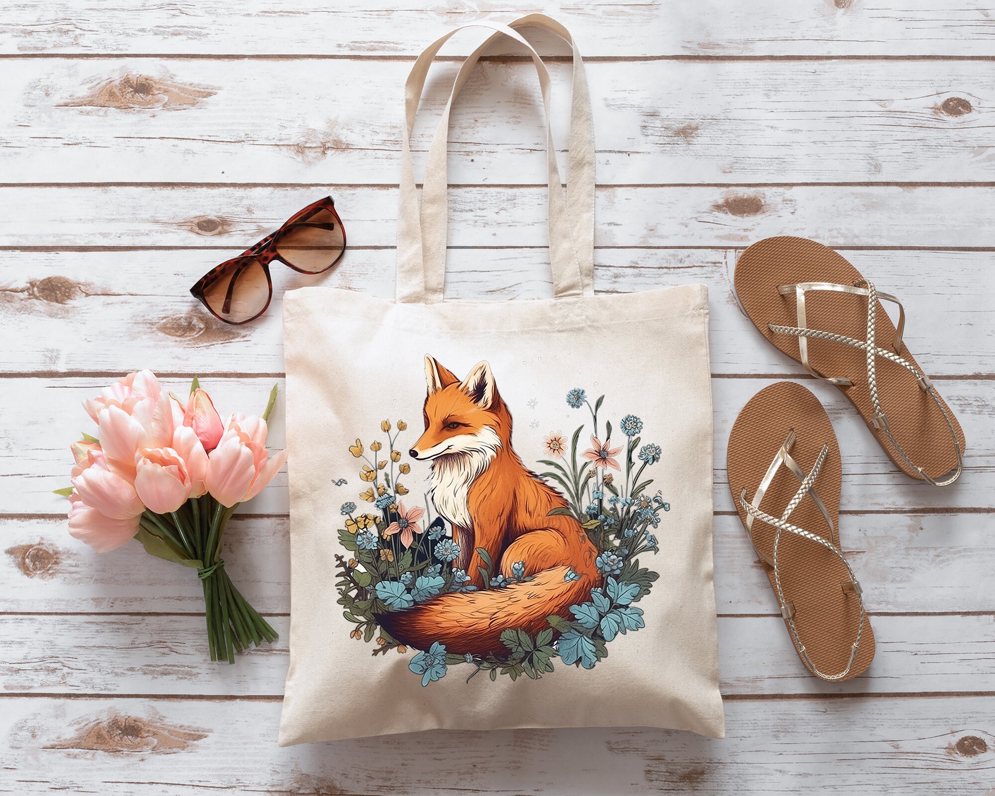 Fox Tote Bag Fox Lover Gift Fox Theme Tote Bag Aesthetic Tote Woodland ...