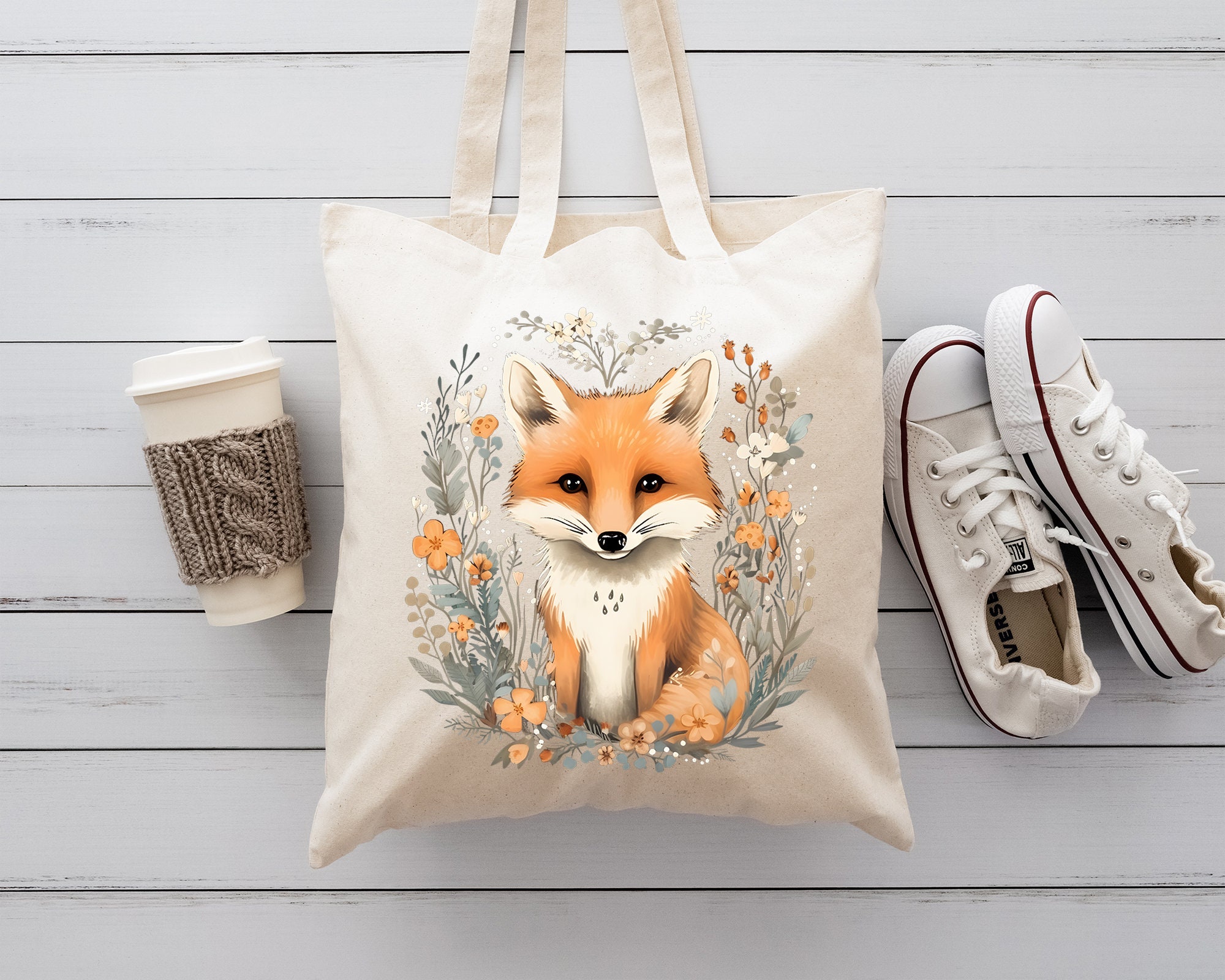 Fox Tote Bag Fox Lover Gift Fox Theme Tote Bag Aesthetic Tote Woodland ...