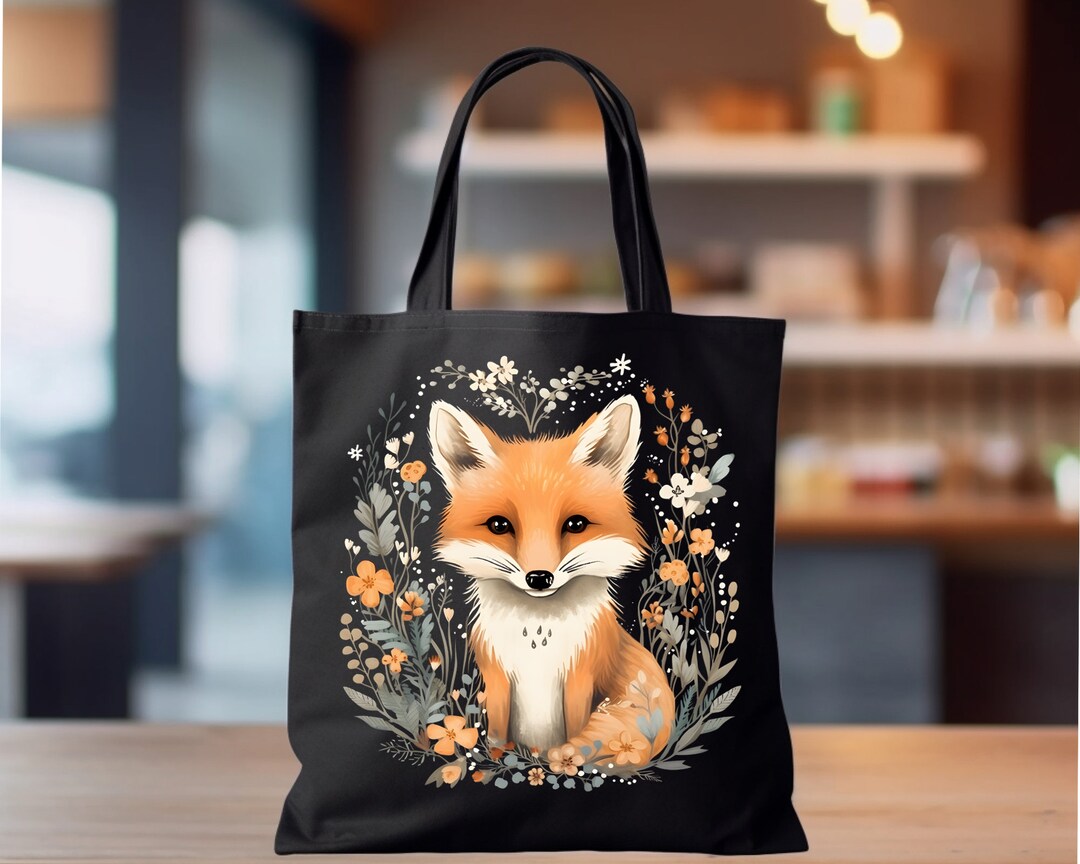 Aesthetic Fox Tote Bag, Woodland Floral Design - Etsy