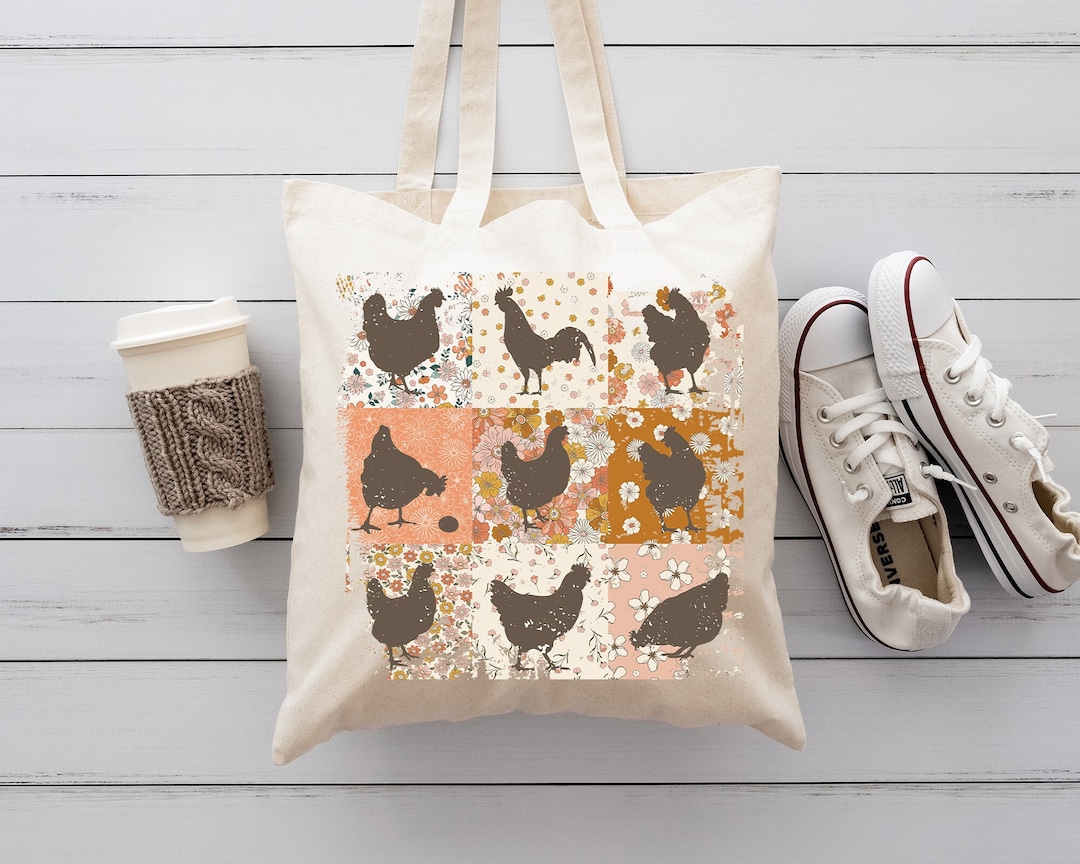 Wildflower Chicken Tote Bag, Ladie Chicken Gift Bag, Chicken Bag ...