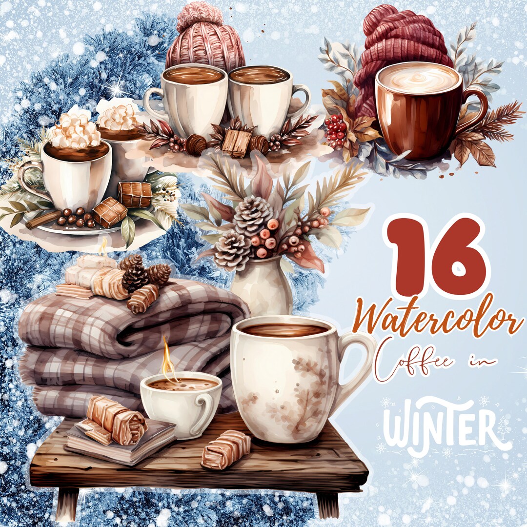 Coffee Winter Watercolor Clipart-christmas Woodland Stickers Clipart ...