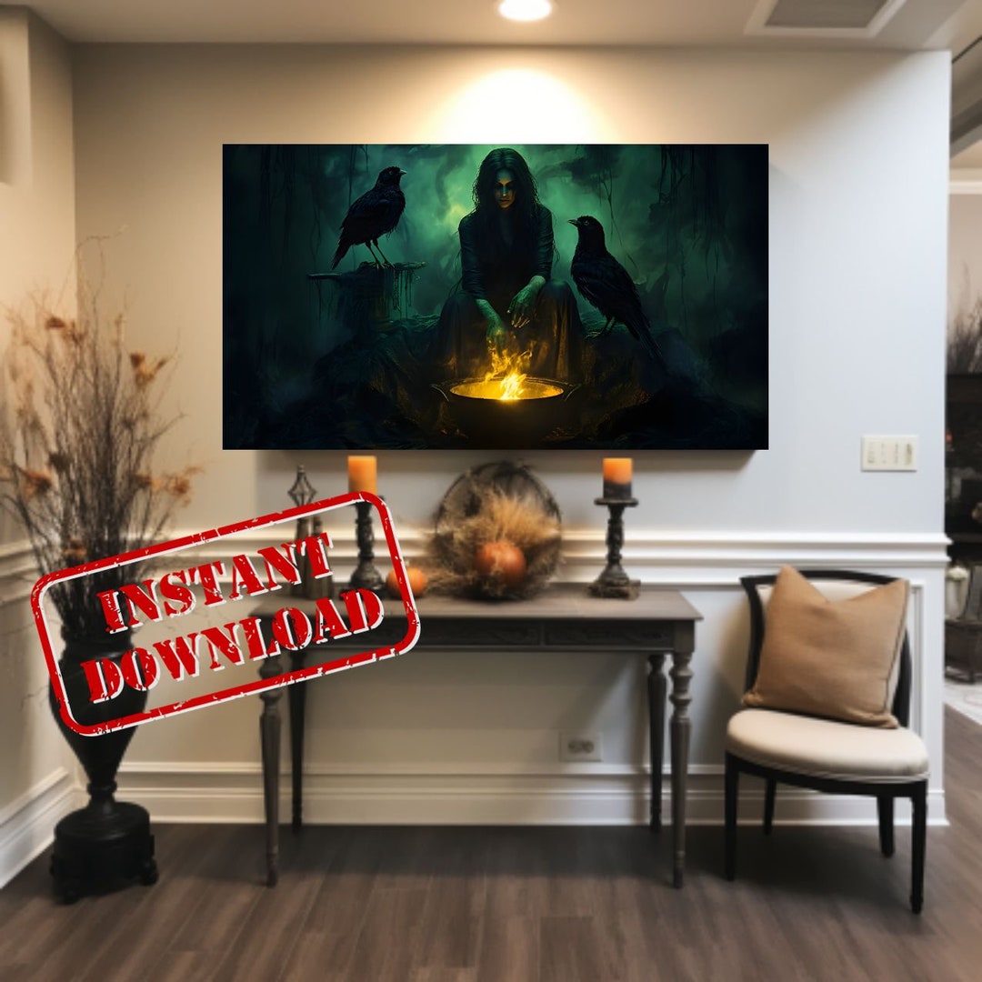 Beautiful Witch Portrait, Instant Download, Halloween Décor, Digital ...