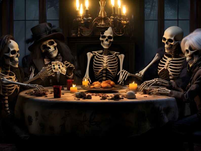 Skeletal Shenanigans: Digital Skeleton Playing Card Game Art, Halloween ...
