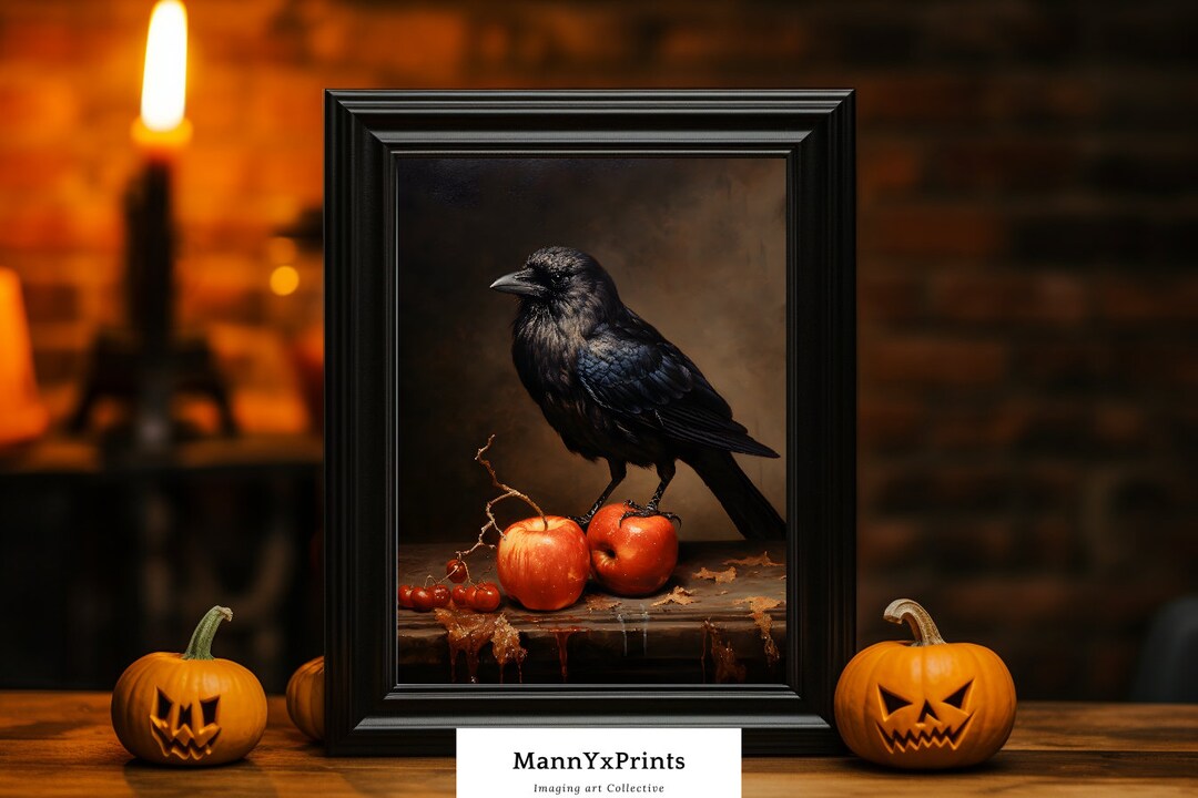 Raven Wall Art PRINTABLE Halloween Vintage Painting Artful - Etsy