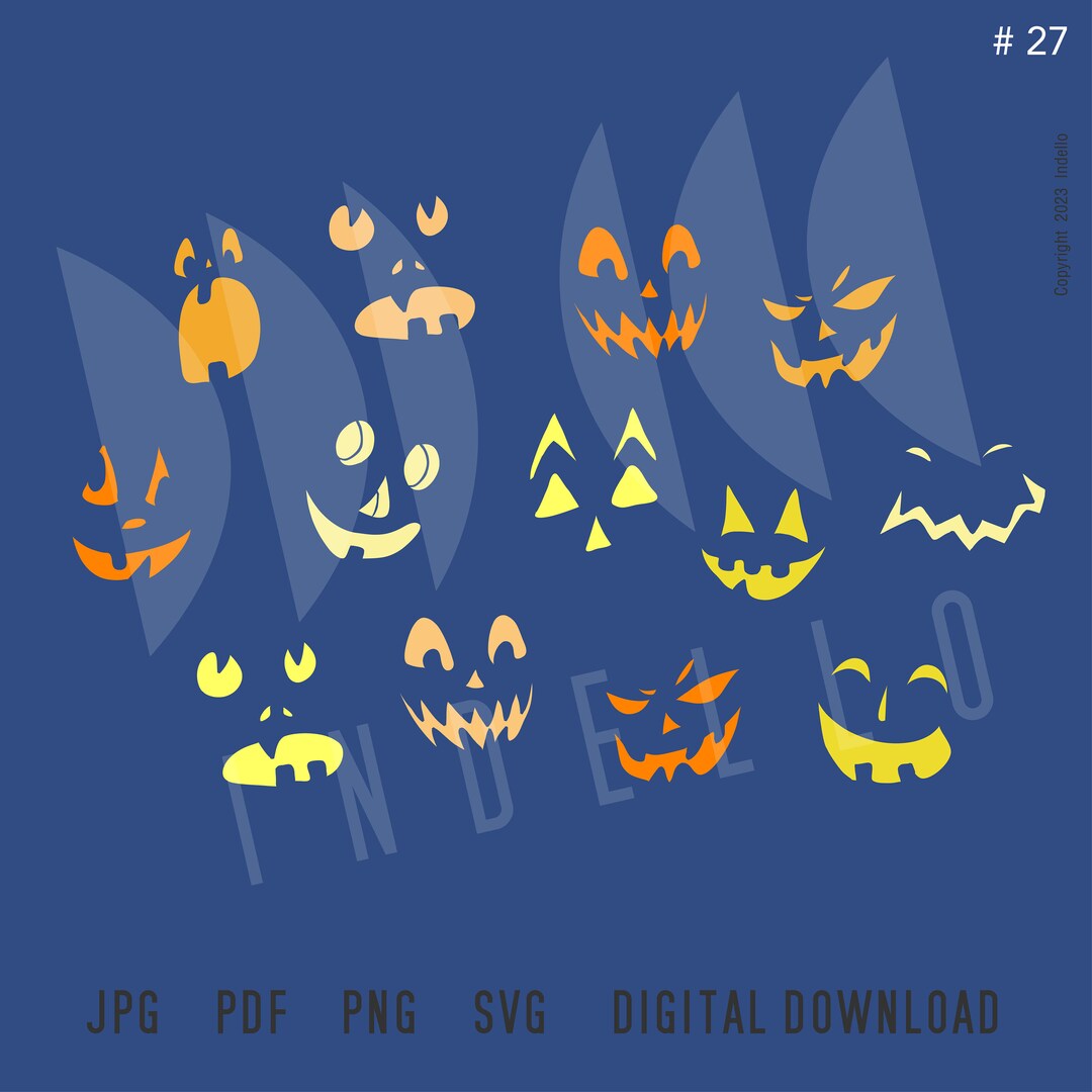 Jack O Lantern Faces, Jpg, Pdf, Png, Svg, Instant Download, Spooky ...