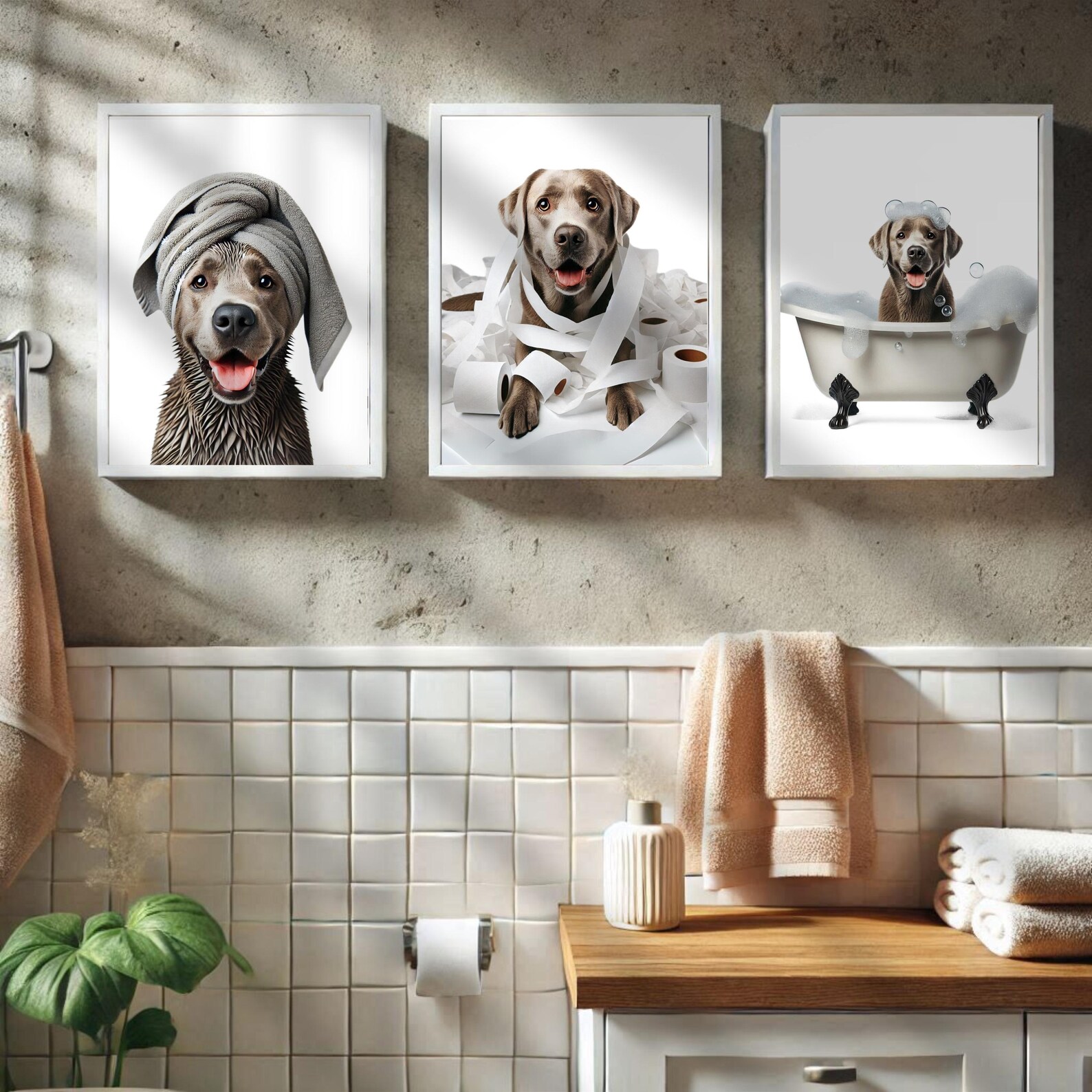 Bundle Silver Lab in Bathroom Print Set of 3 PRINTABLE Labrador Funny ...