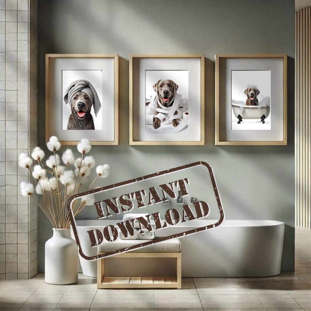 Silver Lab in Bathroom Print Set of 3 PRINTABLE Silver Labrador Funny ...
