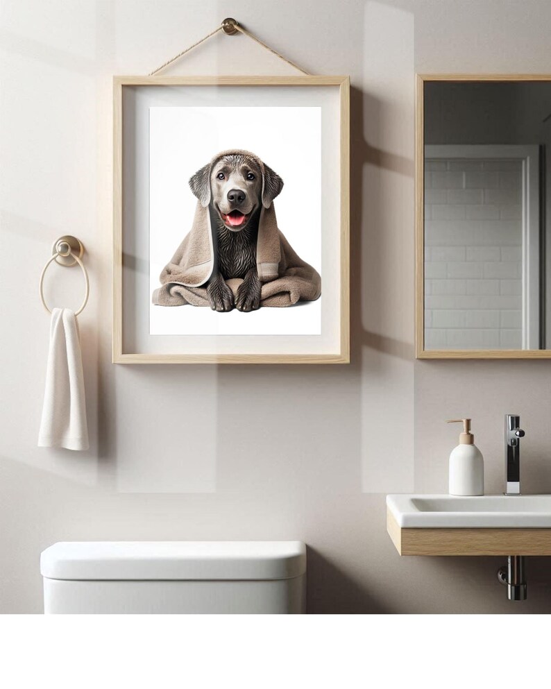 Silver Lab in Bathroom Print PRINTABLE Silver Labrador Funny Dog Bath ...