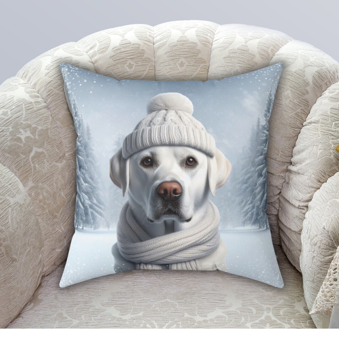 Polar White Lab Winter Scene Labrador Pillow - Adorable Holiday Decor ...
