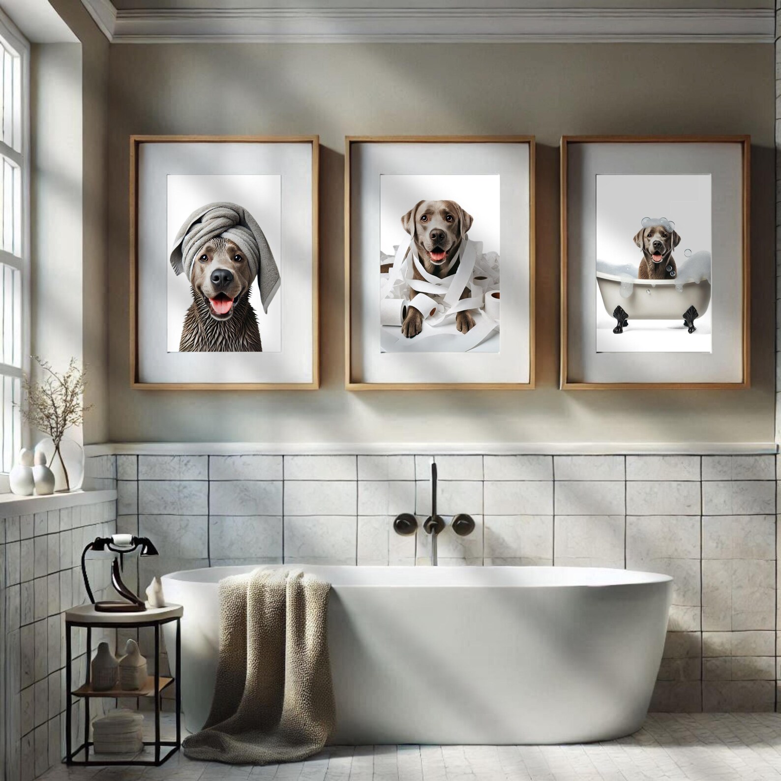 Bundle Silver Lab in Bathroom Print Set of 3 PRINTABLE Labrador Funny ...