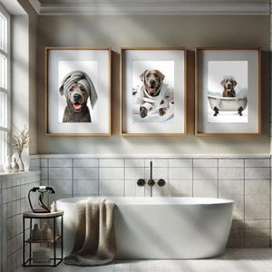 Silver Lab in Bathroom Print Set of 3 PRINTABLE Silver Labrador Funny ...