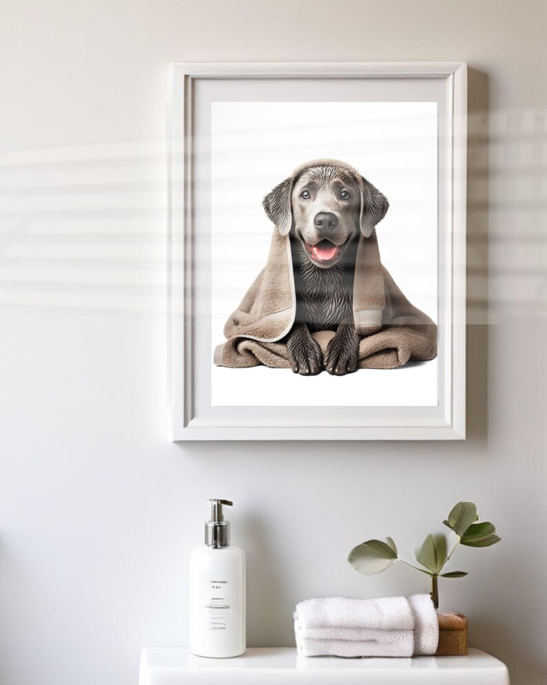 Silver Lab in Bathroom Print PRINTABLE Silver Labrador Funny Dog Bath ...