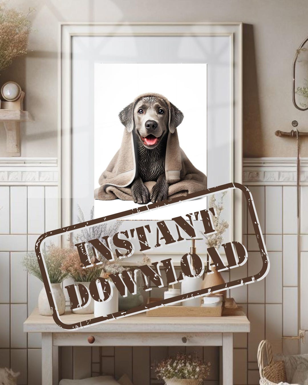 Silver Lab in Bathroom Print PRINTABLE Silver Labrador Funny Dog Bath ...