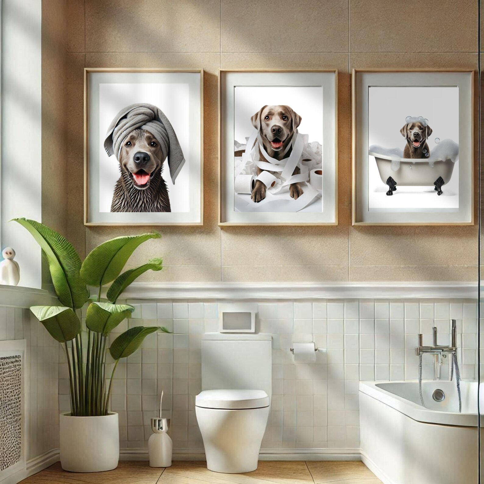 Bundle Silver Lab in Bathroom Print Set of 3 PRINTABLE Labrador Funny ...