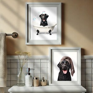 Black Lab in Bathroom Print Set of Two PRINTABLE Black Labrador Funny ...