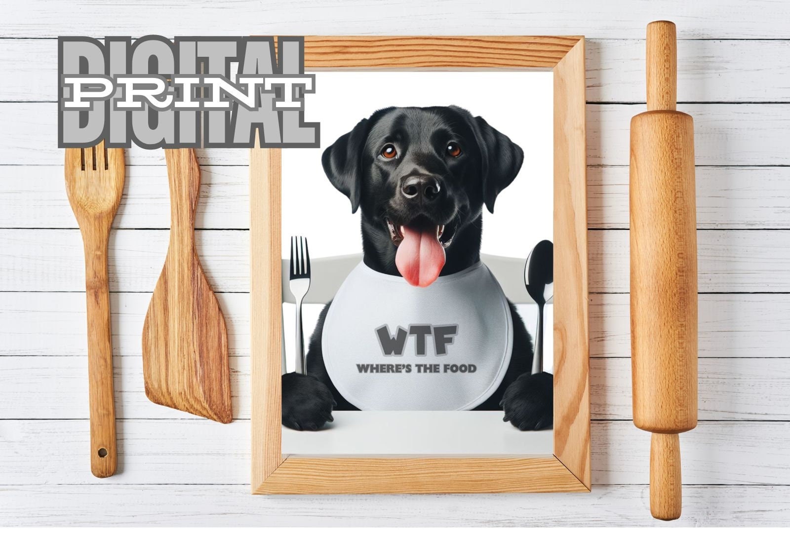 Black Lab WTF Where's the Food Kitchen Wall Art Digital Chef Instant ...