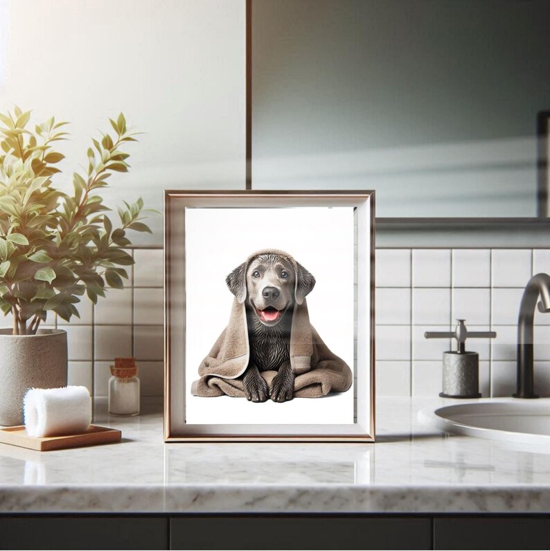 Silver Lab in Bathroom Print PRINTABLE Silver Labrador Funny Dog Bath ...