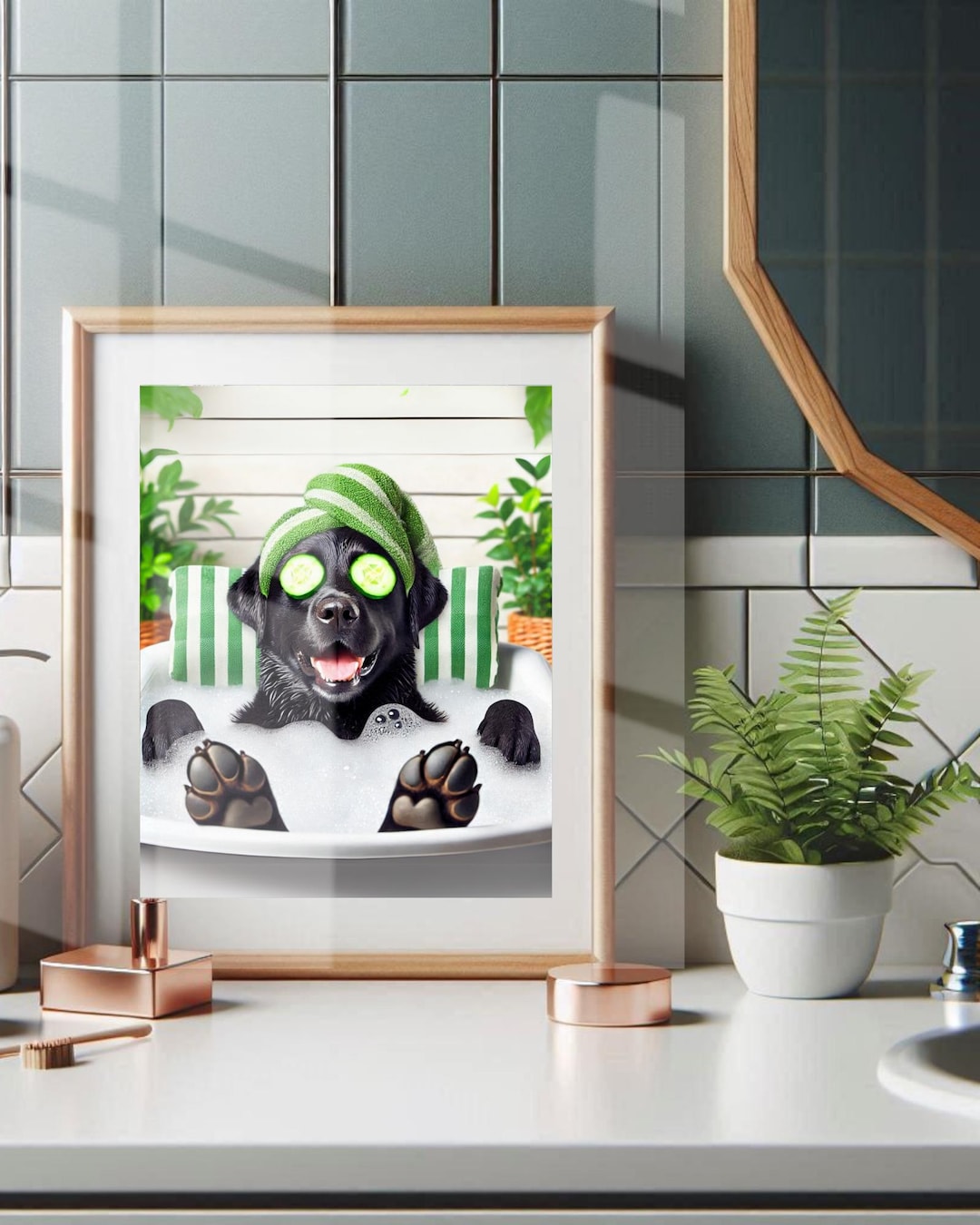 Black Lab Bathroom Wall Art Black Labrador in Tub Spa Day Lab Bathroom ...