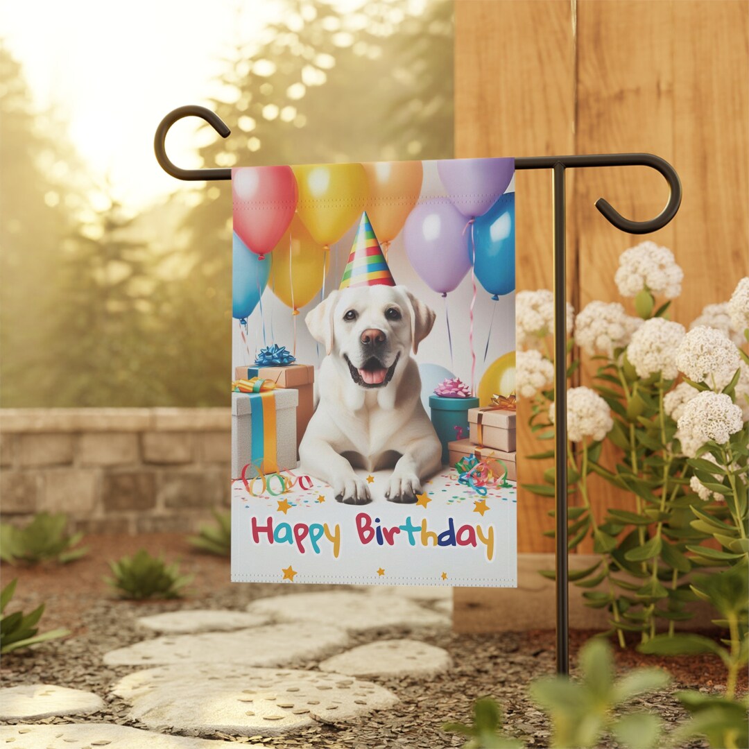 Polar White Lab Happy Birthday Flag, Labrador Retriever Polar White ...