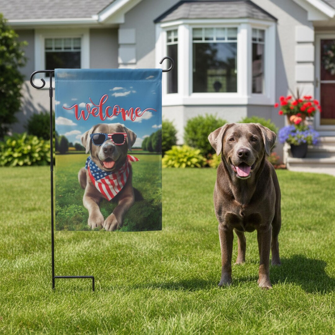 Silver Lab Flag Welcome Flag Lab Outdoor Yard and Garden Flag, USA Flag ...