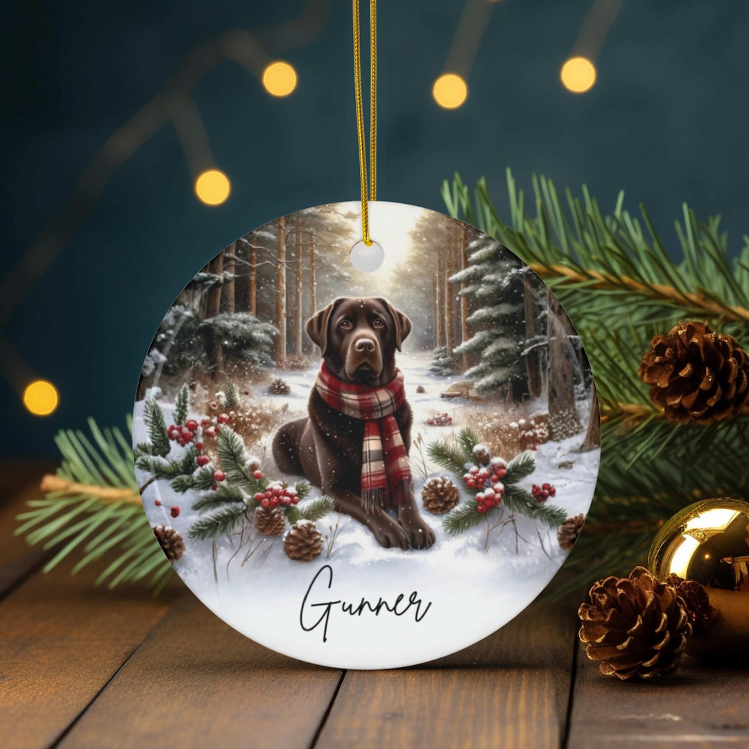 Personalized Chocolate Lab Christmas Ornament, Holiday Decor, Puppy ...