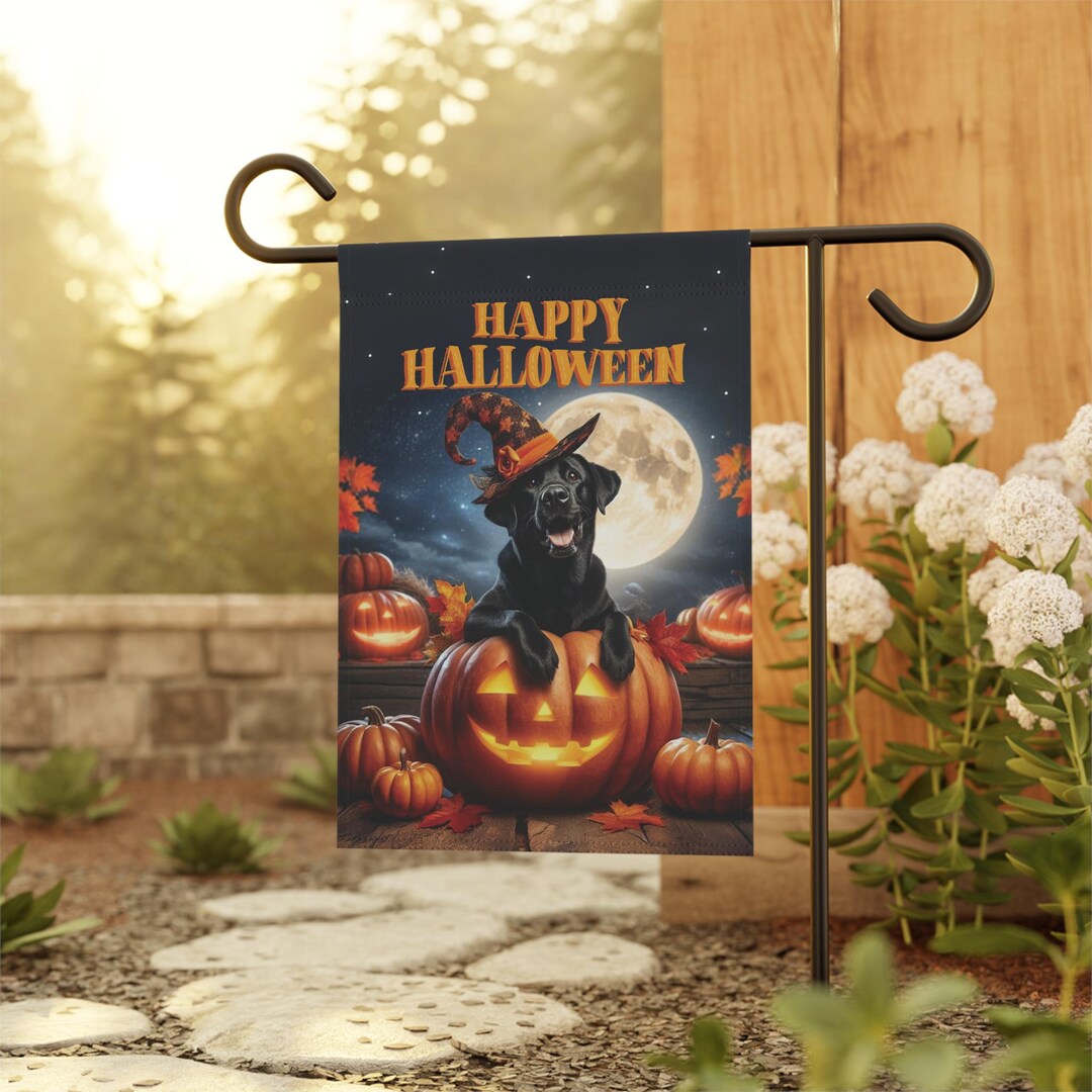 Black Lab Halloween Flag Witch Hat Dog Banner Halloween Yard Decoration ...