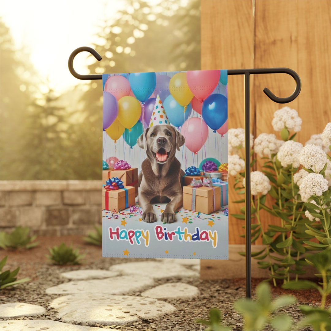 Silver Lab Happy Birthday Flag, Labrador Retriever, Silver Labrador ...