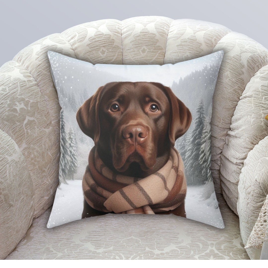 Chocolate Lab Pillow Chocolate Lab Christmas Winter Scene Labrador ...
