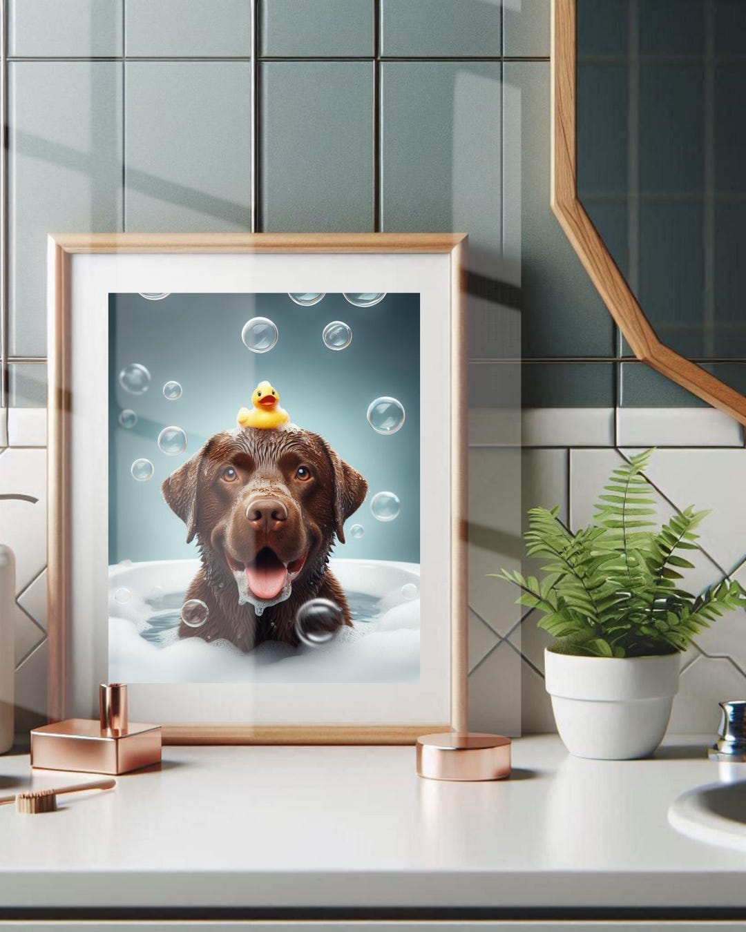 Chocolate Lab in the Tub With a Rubber Ducky Poster Print Chocolate ...