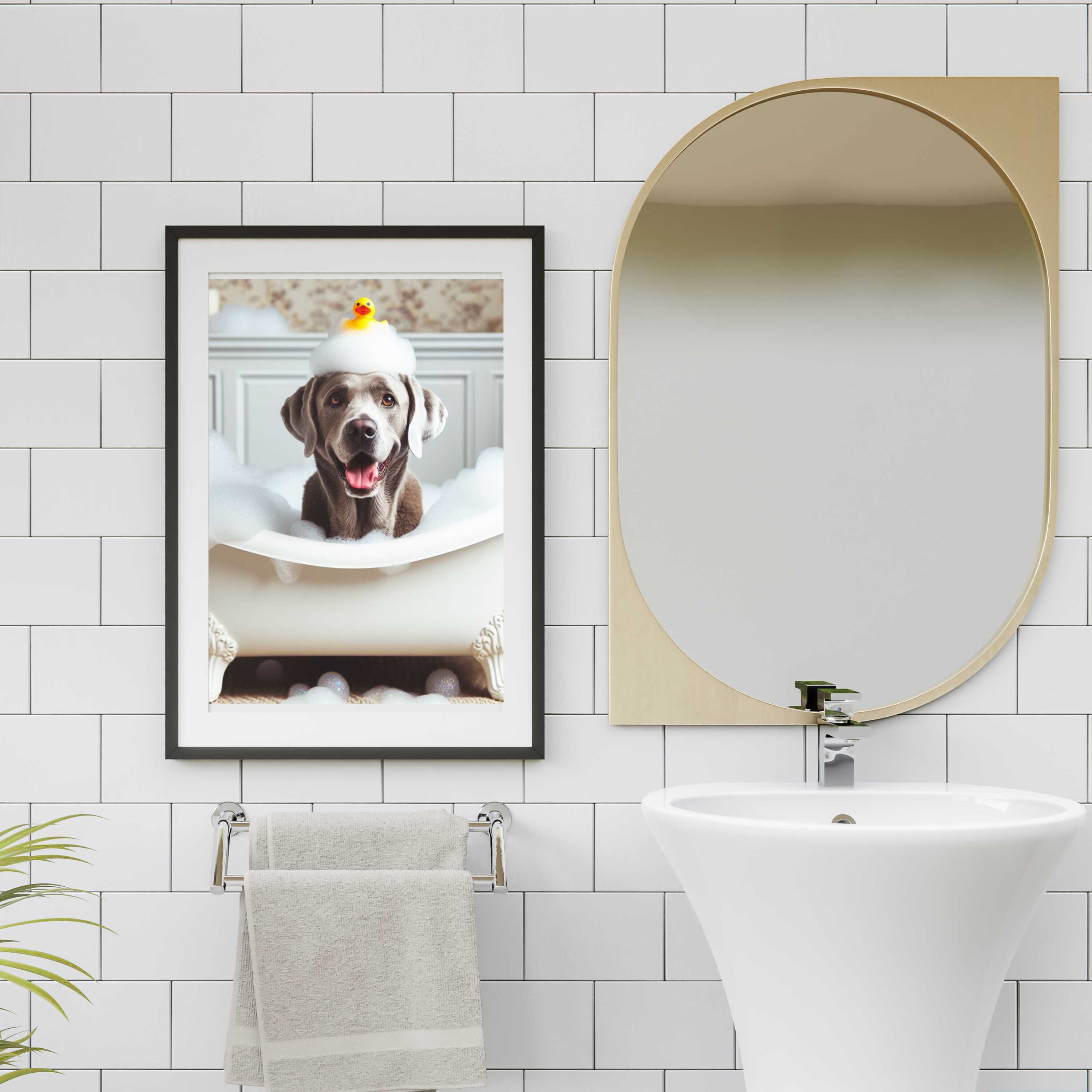 Silver Lab Bathroom in the Tub With a Rubber Ducky Poster Print Silver ...