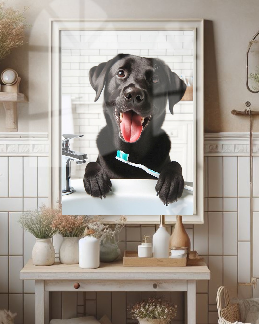 Black Lab Brushing Teeth Poster Print Black Labrador Retriever Bath ...