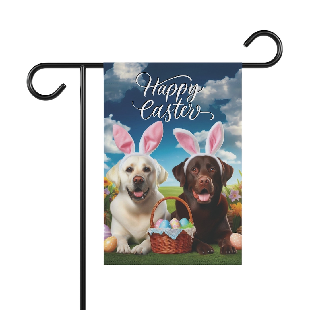 Polar White and Chocolate Labrador Garden Flag - Easter Bunny Happy ...