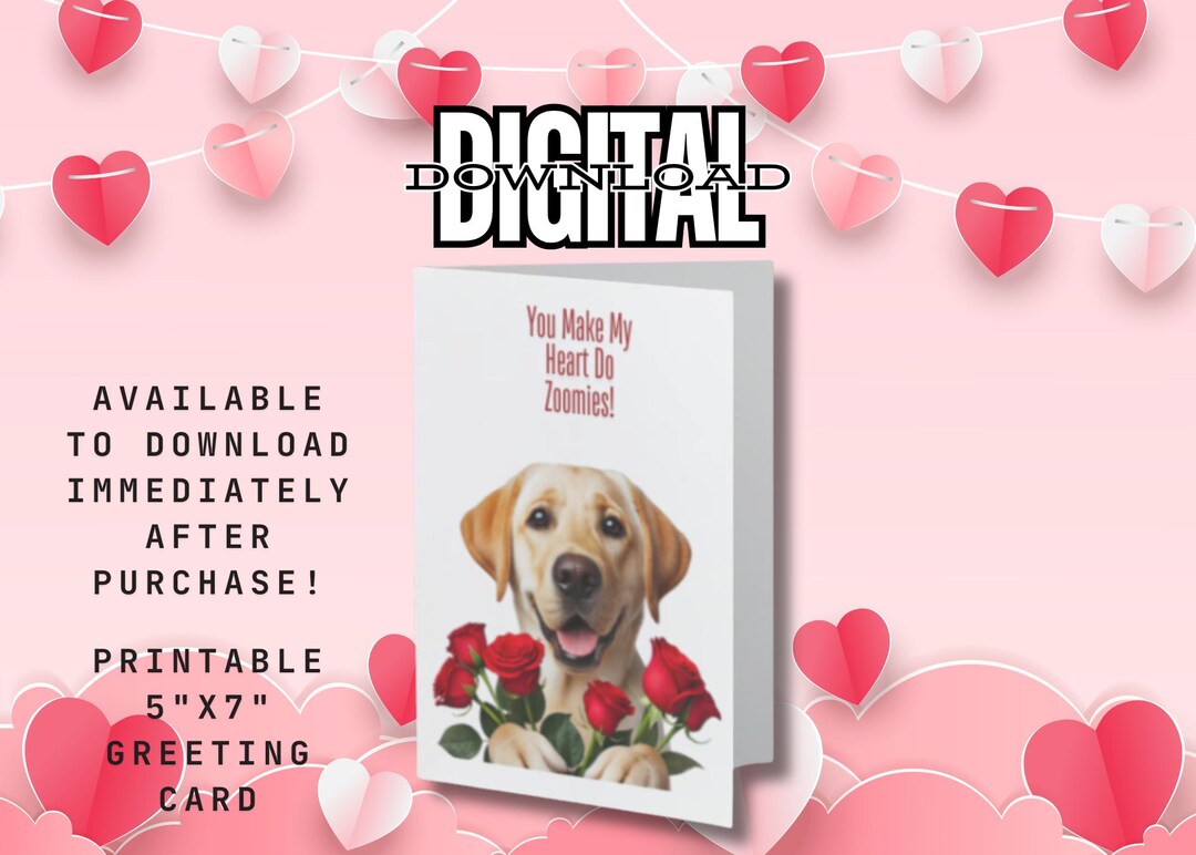Yellow Lab Valentine’s Day Card, Printable Dog Valentine, Downloadable ...