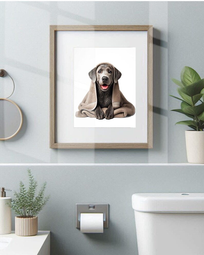 Silver Lab in Bathroom Print PRINTABLE Silver Labrador Funny Dog Bath ...