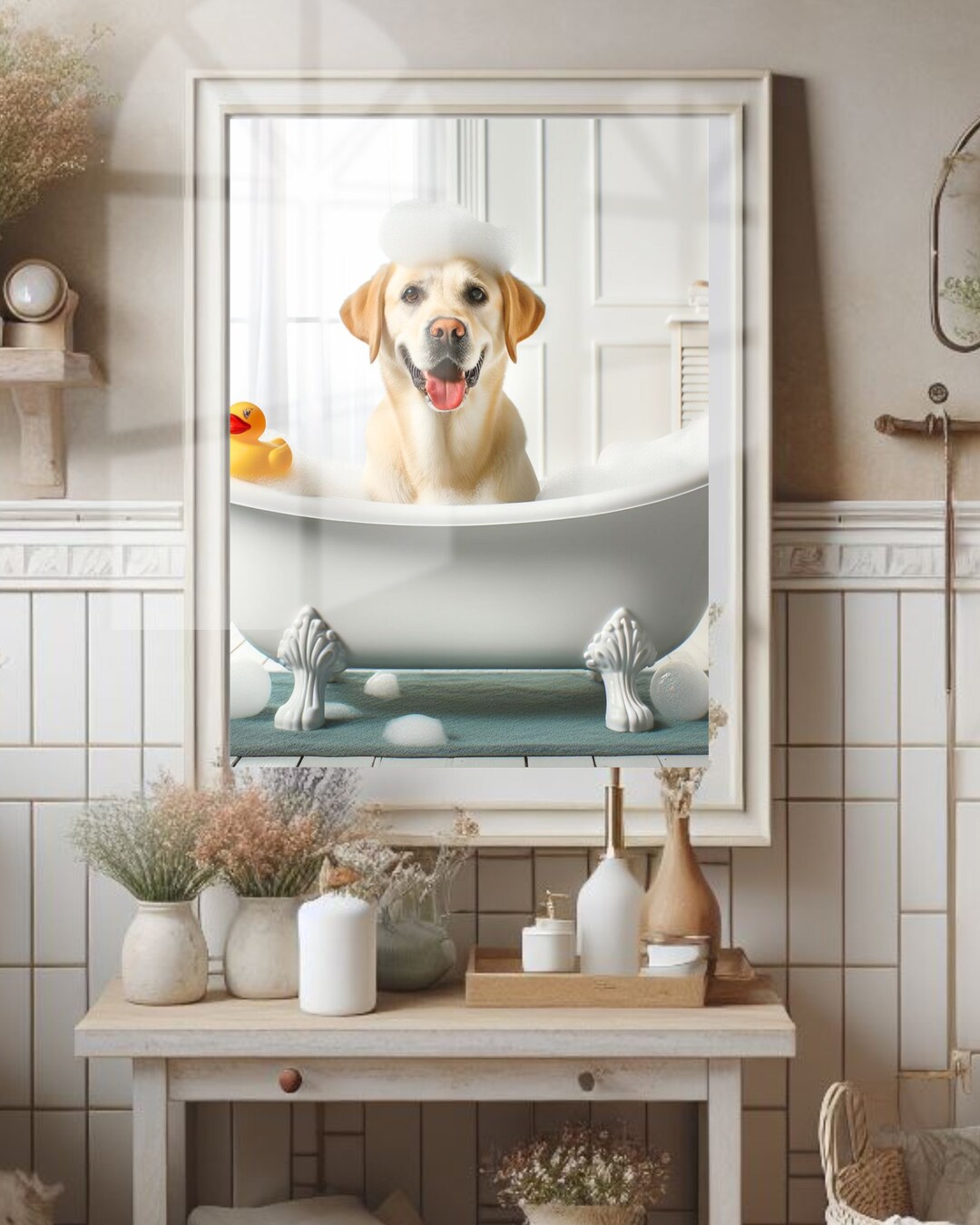 Yellow Lab in the Tub With a Rubber Ducky Poster Print Yellow Labrador ...