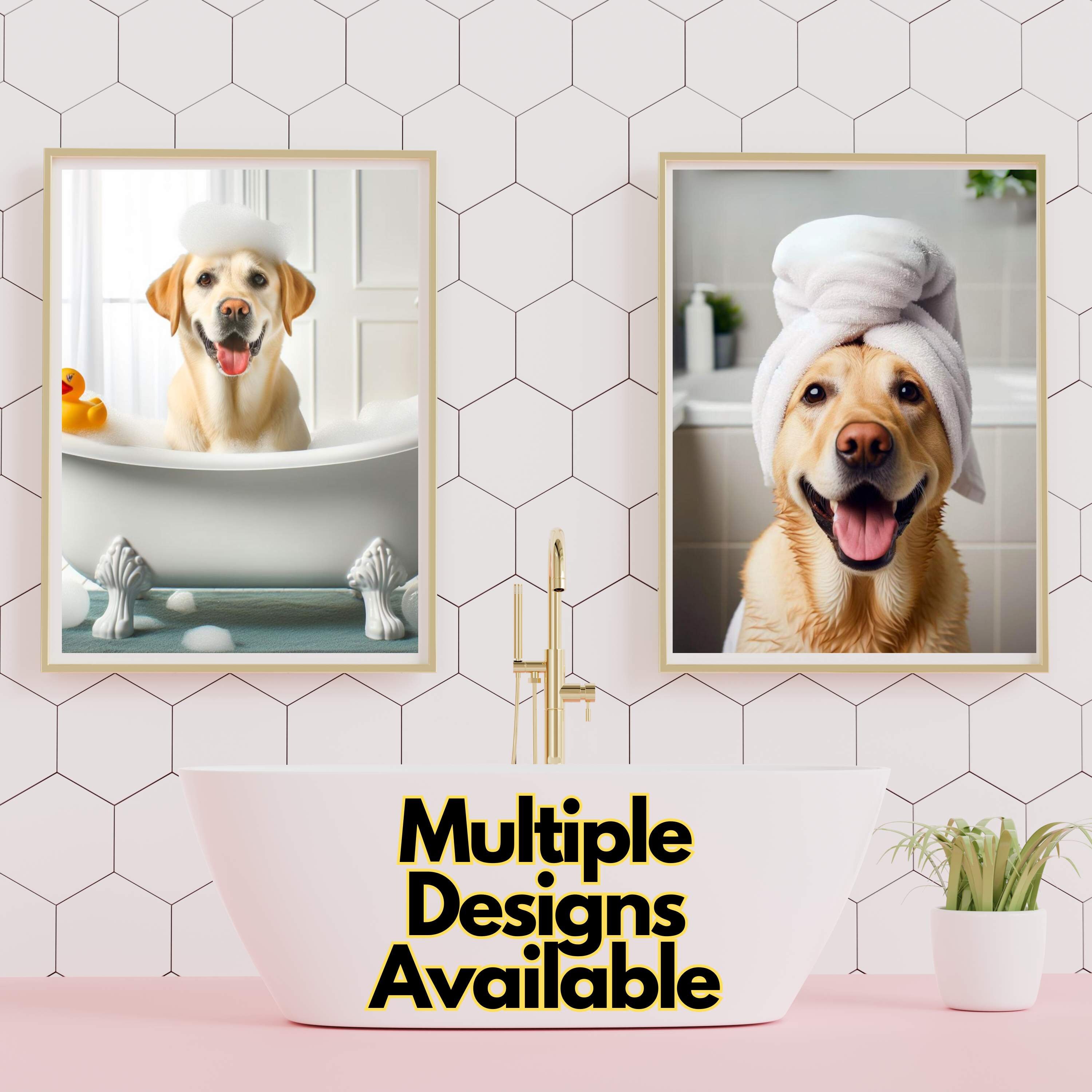 Yellow Lab With Towel on Head in Bathroom Lab Towel Poster Print Yellow ...