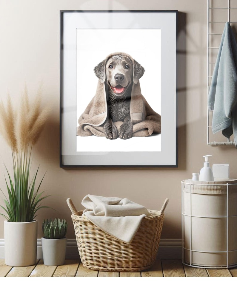 Silver Lab in Bathroom Print PRINTABLE Silver Labrador Funny Dog Bath ...