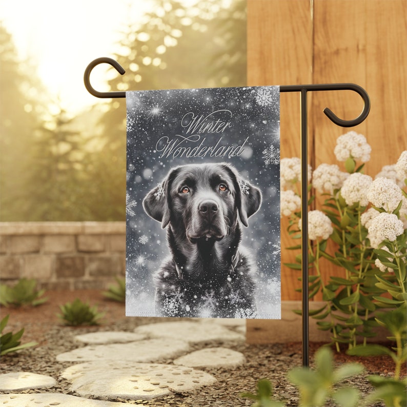 Charcoal Silver Lab Winter Wonderland Outdoor Yard and Garden Flag ...